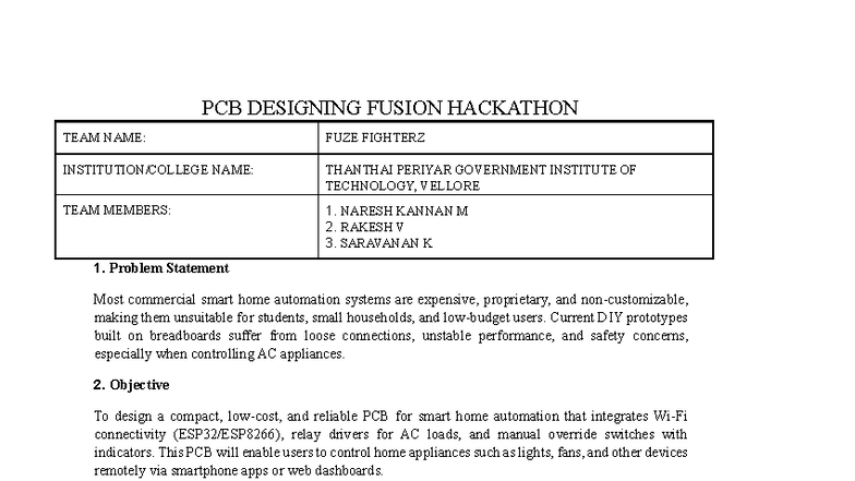 Smart Home Automation PCB Design Report - Team Fuze Fighterz - Studocu