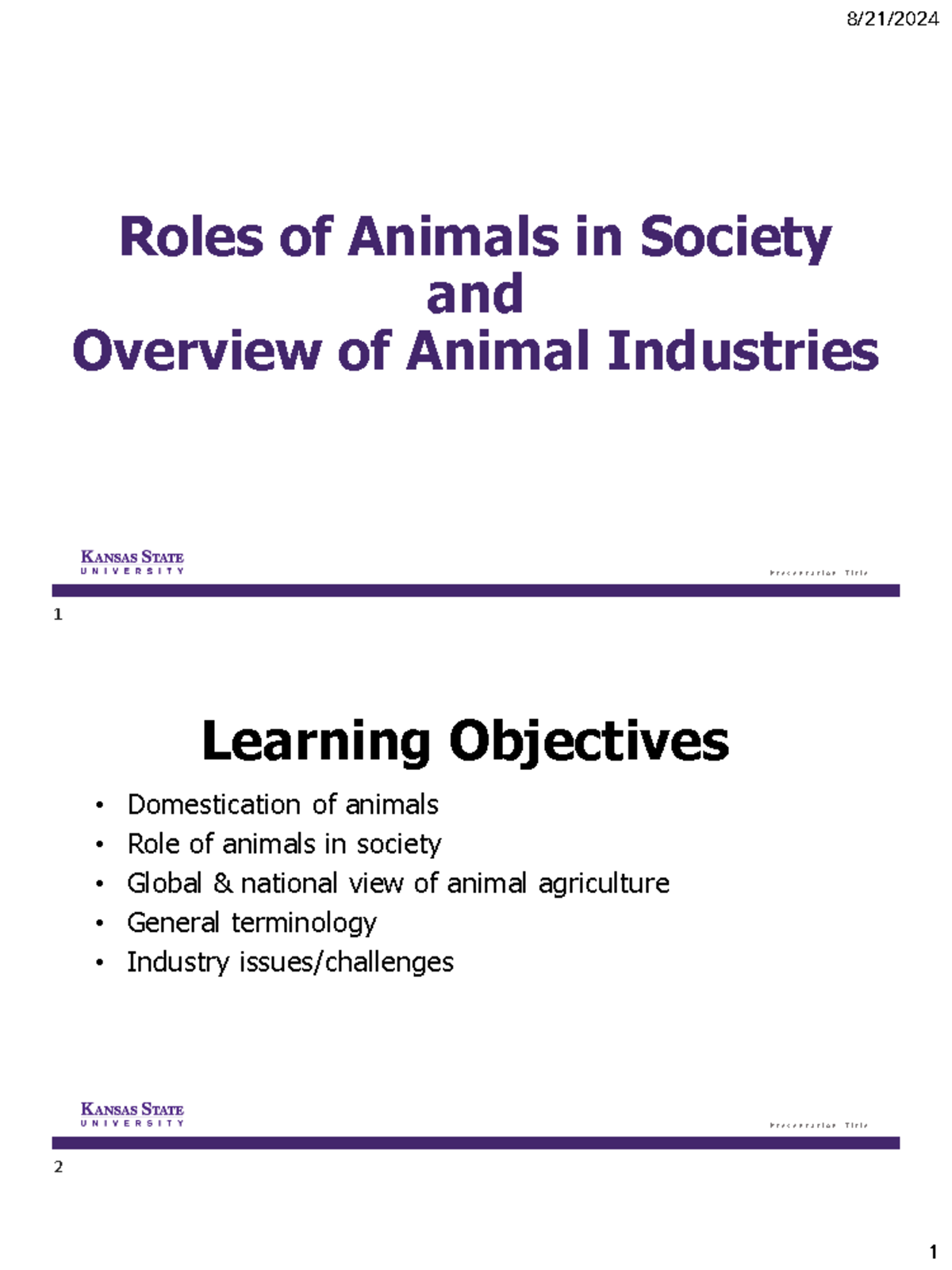 Roles of Animals in Society: Overview of Animal Industries (AGRI 101 ...