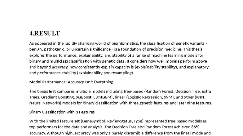 Machine Learning Models for Genetic Variant Classification: Results and ...