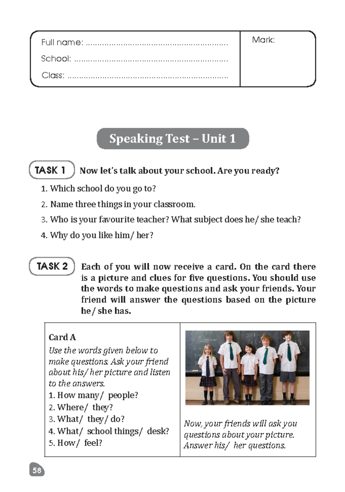 Speaking Test – Unit 1: Discussing Your School and Classroom - Studocu