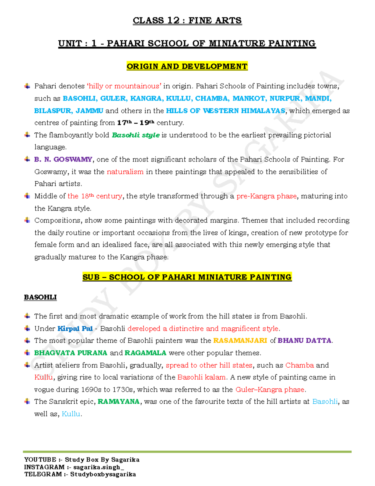 Class 12 Fine Arts: Comprehensive Notes on Pahari Miniature Painting ...
