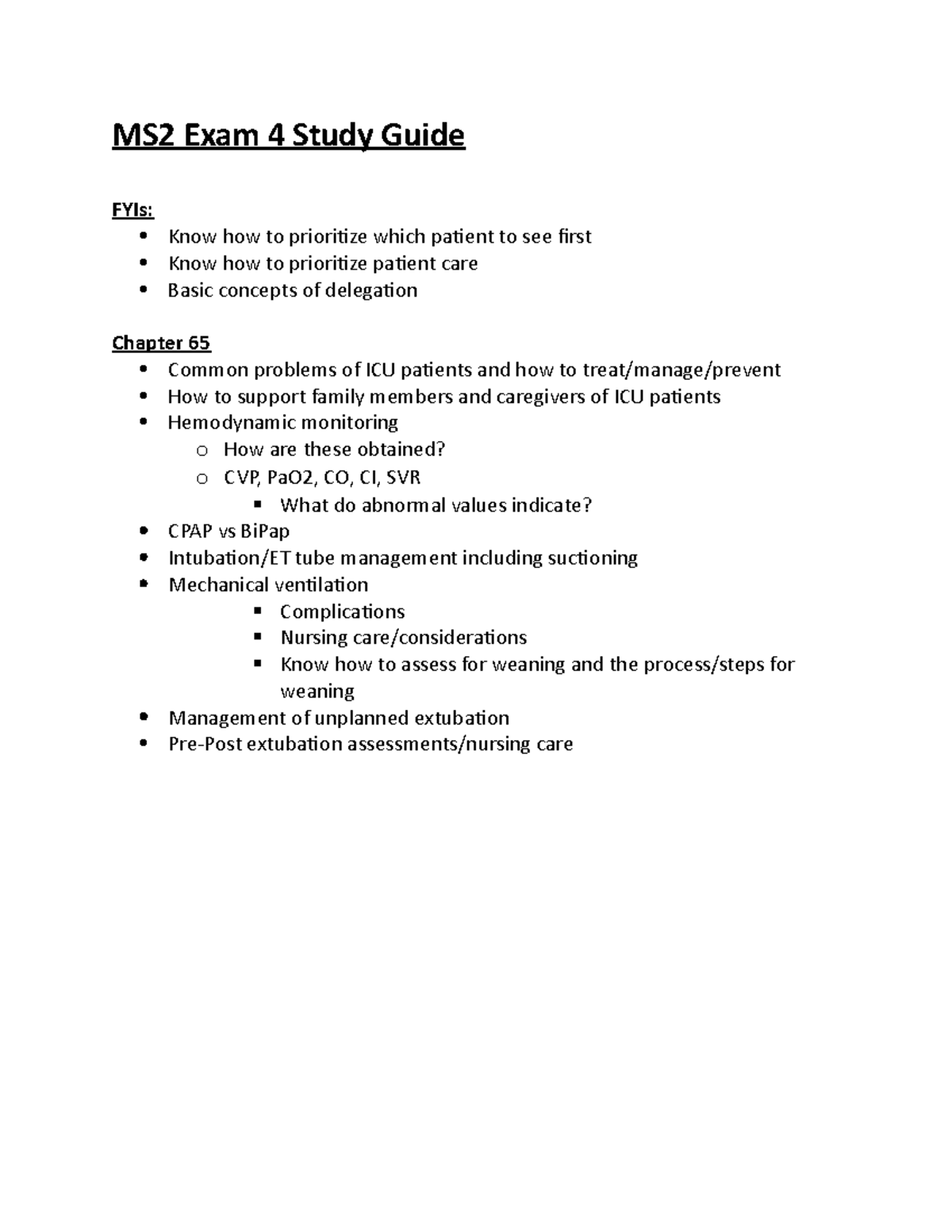 MS 2 Study Guide Exam 4 - MS2 Exam 4 Study Guide FYIs: Know how to ...