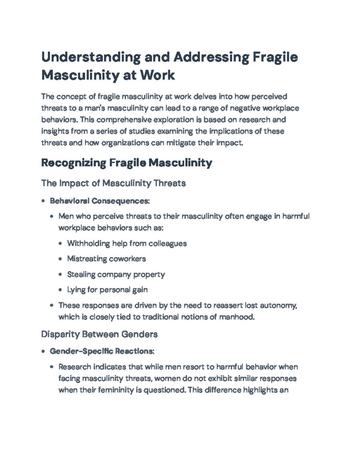 Understanding Fragile Masculinity at Work: Impacts & Solutions - Studocu
