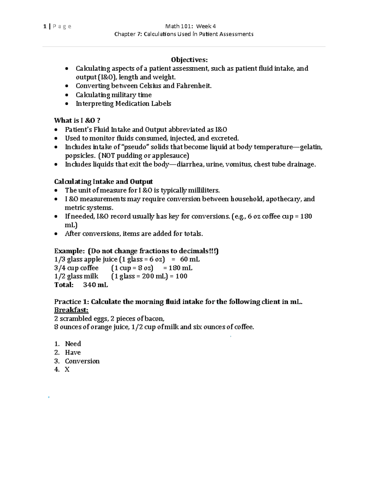 Math 101: Week 4 Patient Assessment Calculations & Med Labeling - Studocu