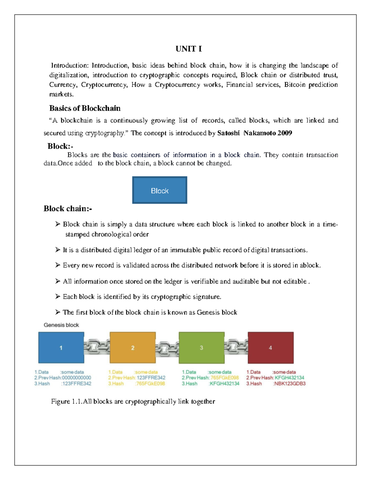 UNIT I Blockchain Concepts and Cryptography Overview - Studocu
