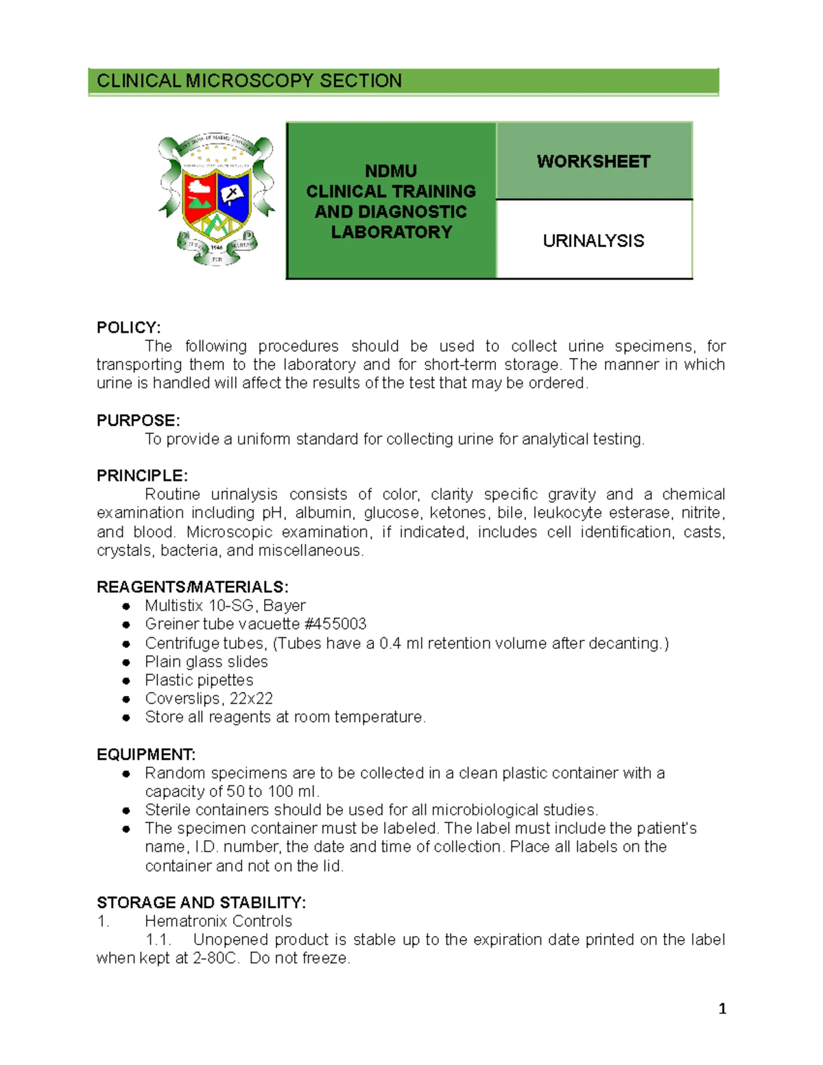 3 SOP Clinical Microscopy Test - CLINICAL MICROSCOPY SECTION NDMU ...