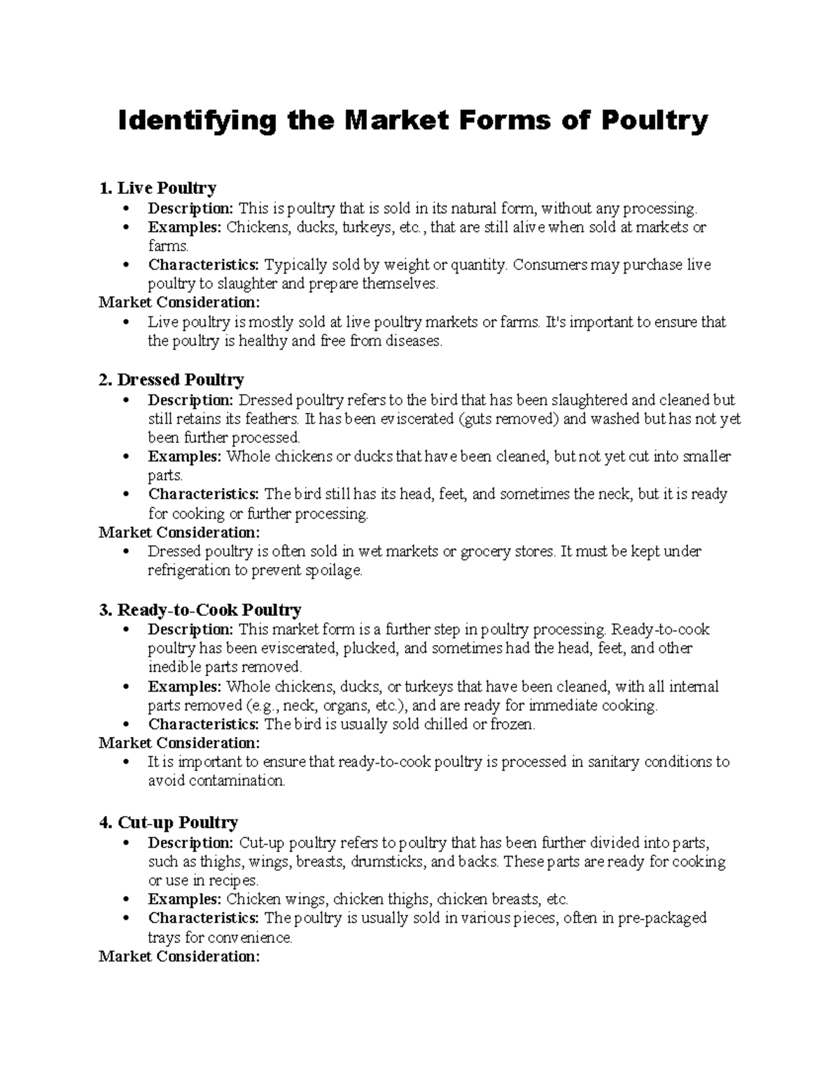 Identifying Market Forms of Poultry: Types and Characteristics - Studocu