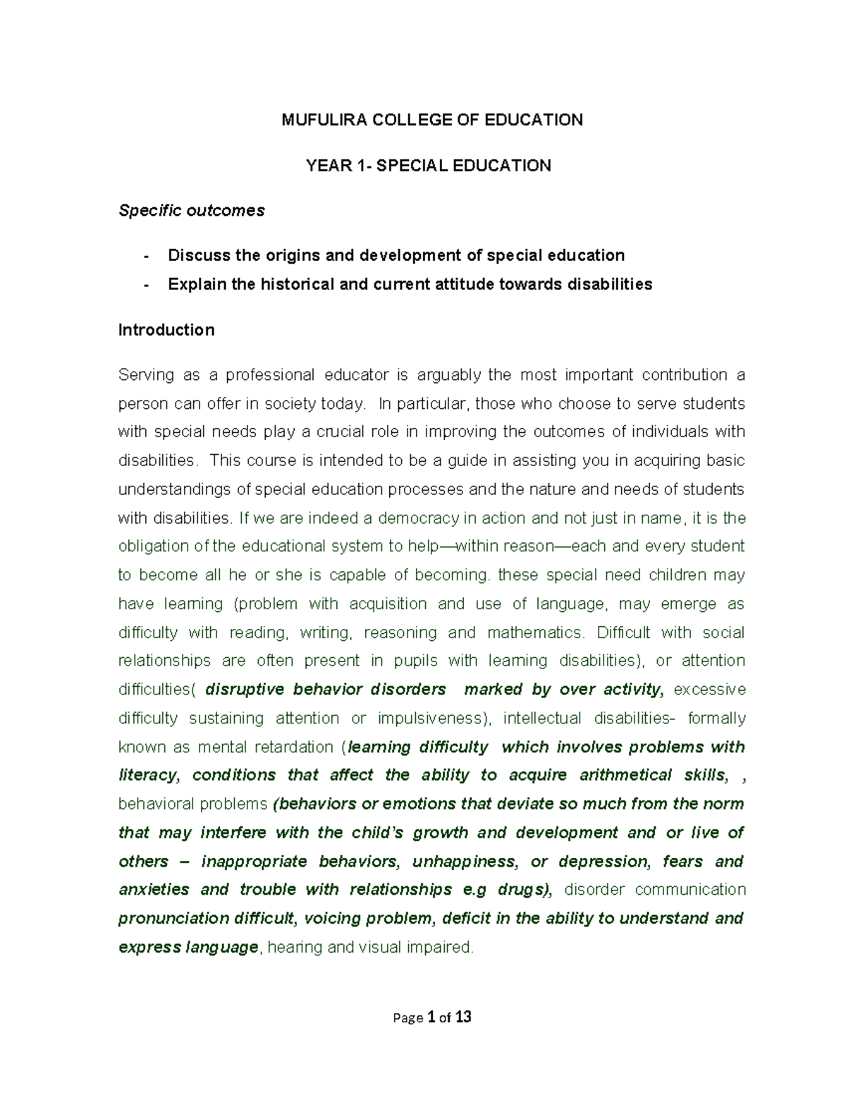 2022 origins of special education - MUFULIRA COLLEGE OF EDUCATION YEAR ...