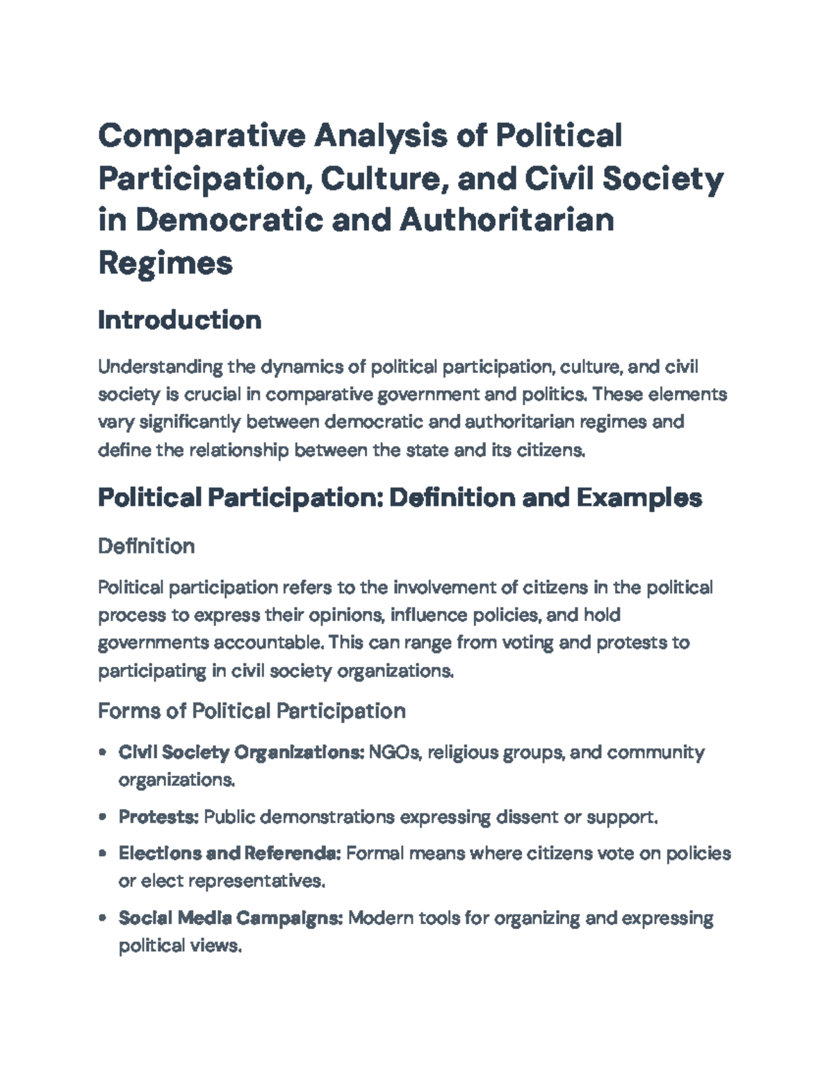 Comparative Analysis of Political Participation & Civil Society in ...