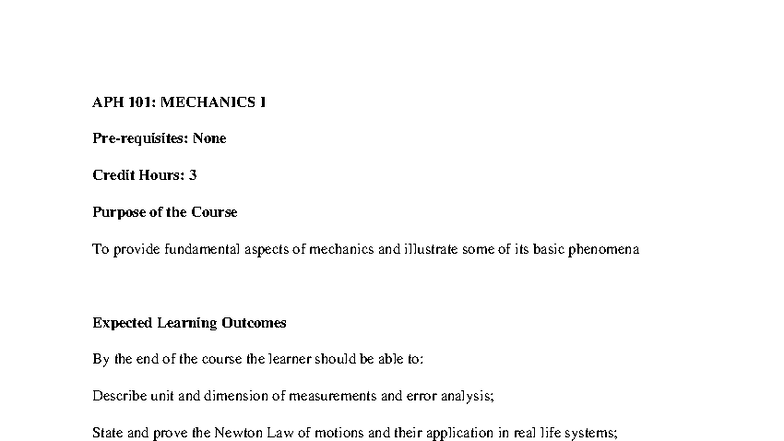 APH 101: Mechanics I - Comprehensive Physics Notes - Studocu