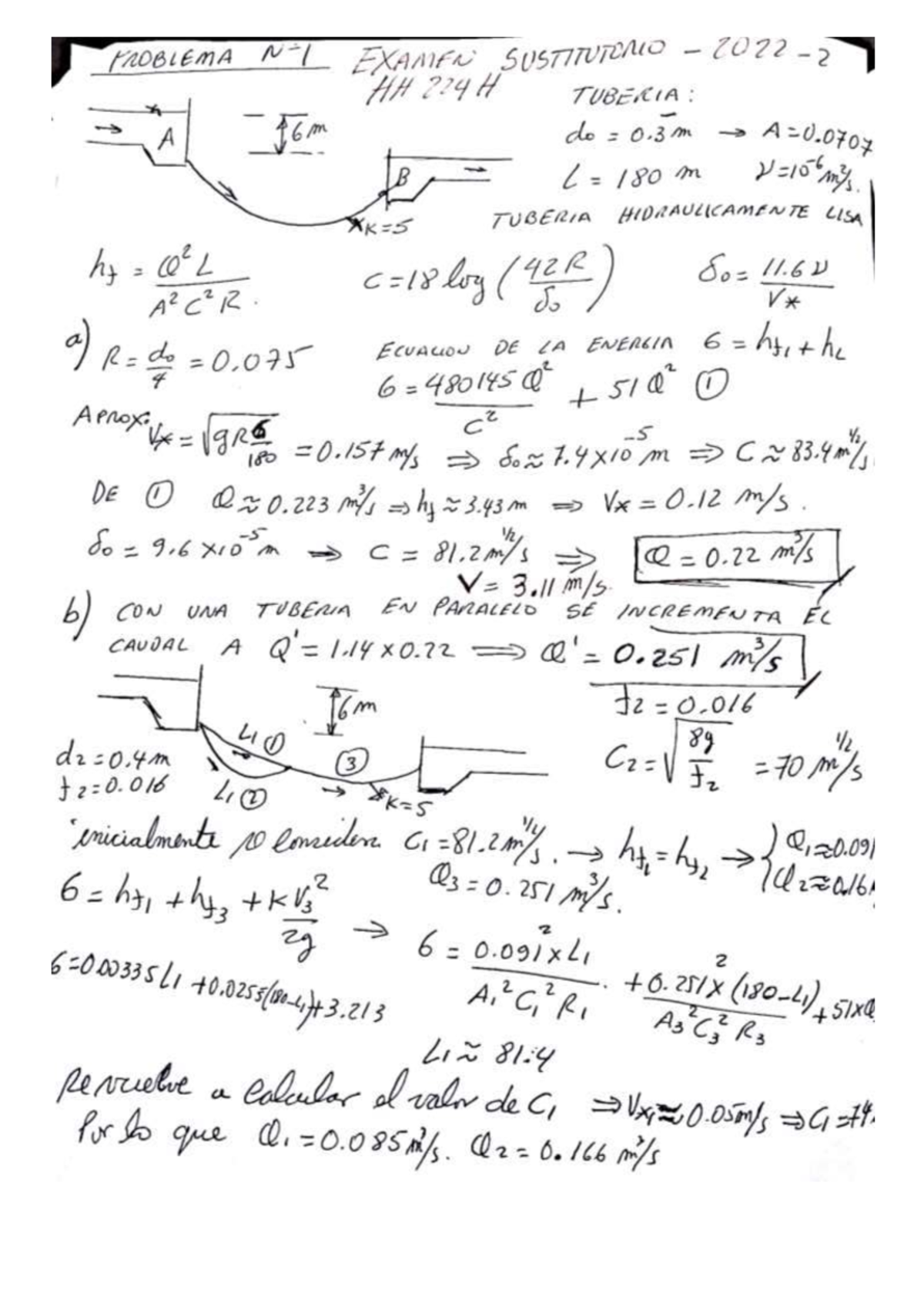 Problema Examen Sustitutorio 2022 HH 224H: Tubería y Flujo - Studocu