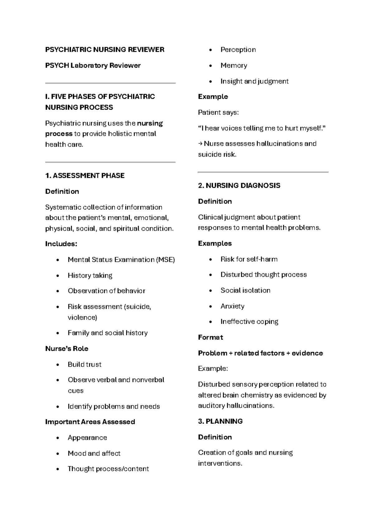 PSYCH 101: Psychiatric Nursing Final Exam Reviewer on Key Concepts ...