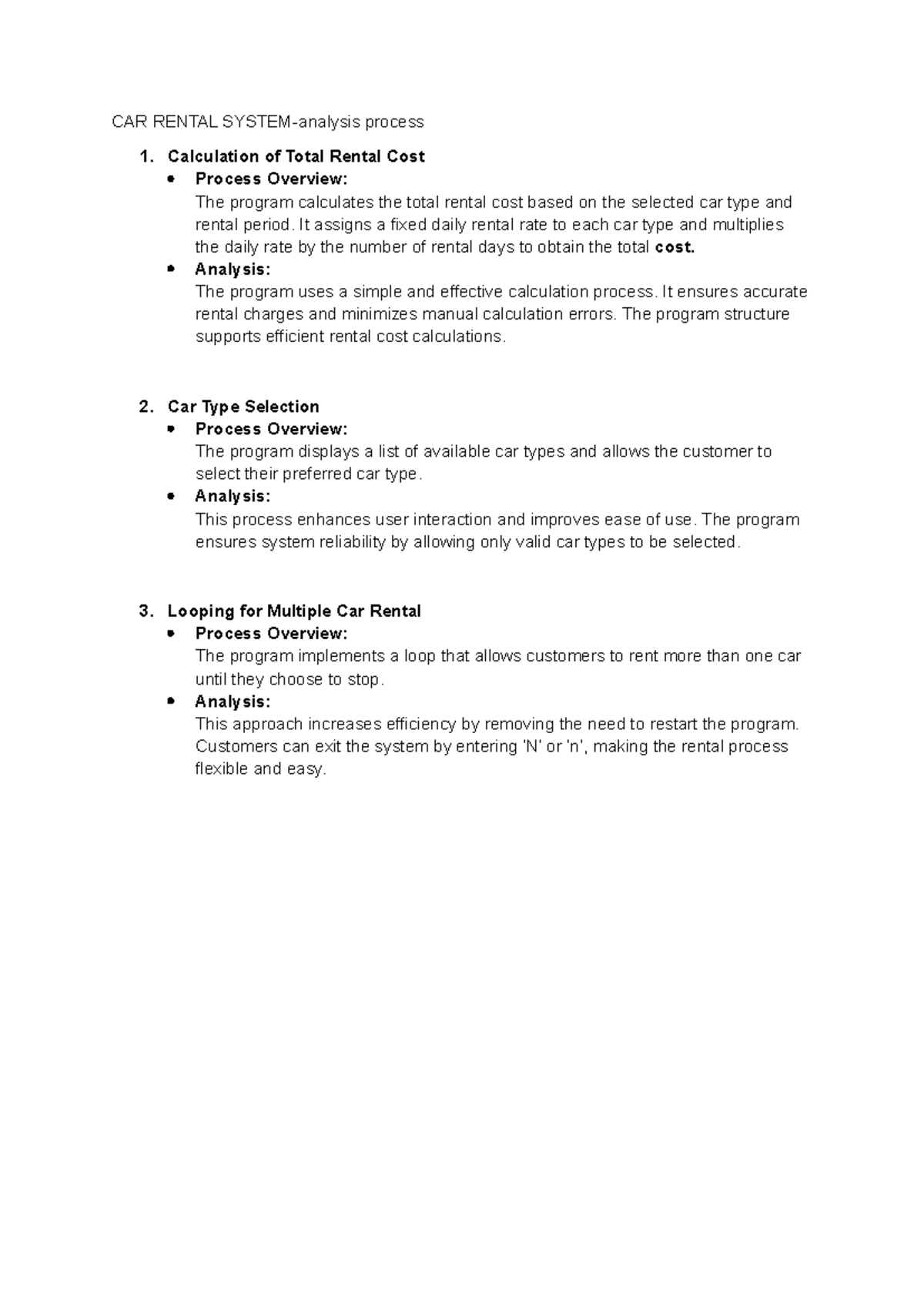 CAR RENTAL Process Overview and Cost Calculation Proposal - Studocu
