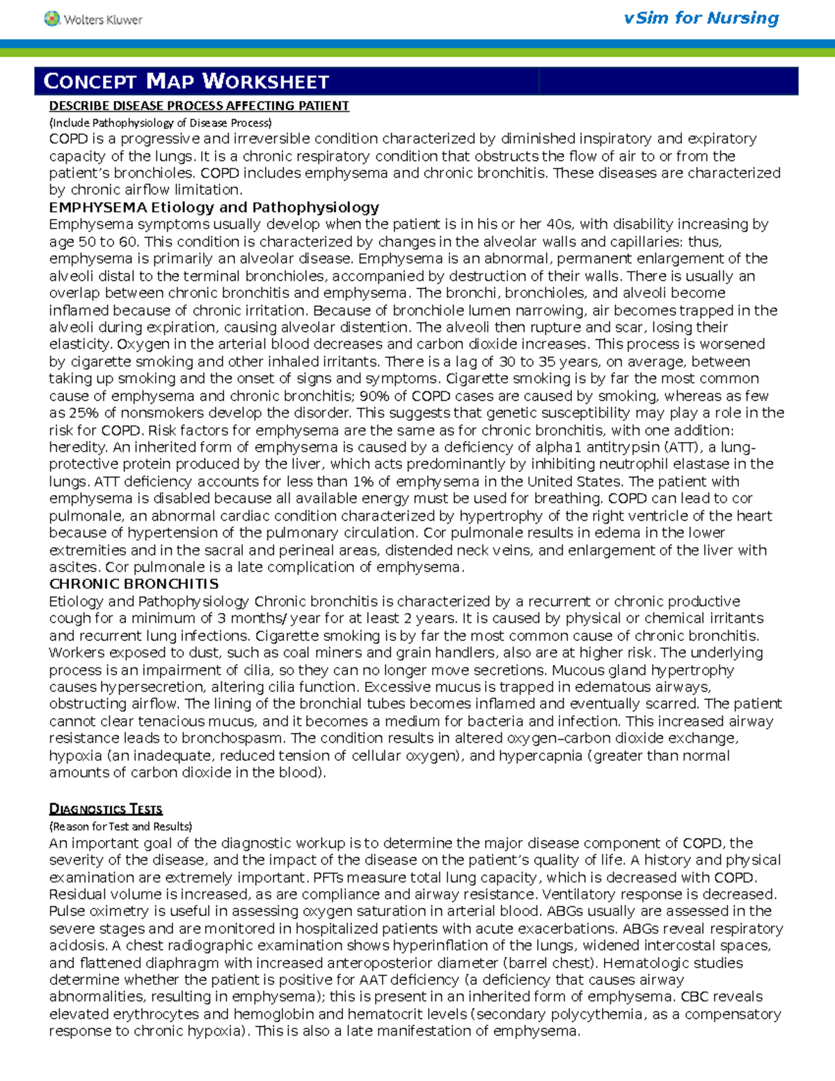 V Sim H Williams Part 1 Clinical Packet - vSim for Nursing CONCEPT MAP ...