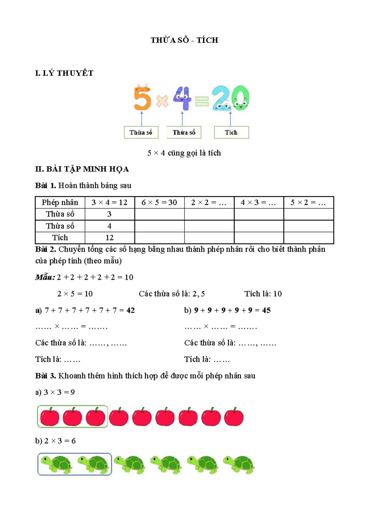THỪA SỐ TÍCH I. BÀI TẬP VẬN DỤNG - BTVN - Studocu