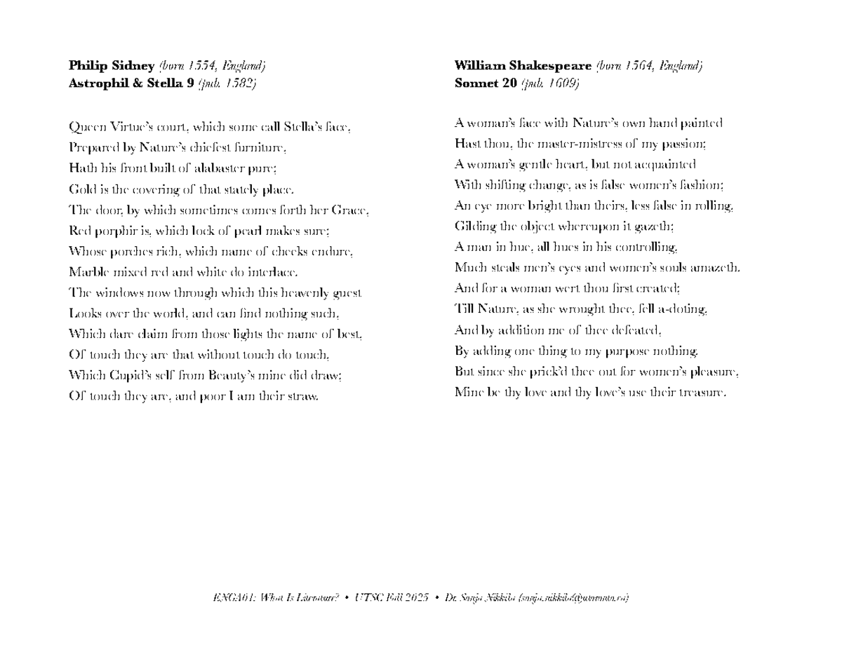 ENGA01: Sonnets and Poetry Analysis - Fall 2025 - Studocu