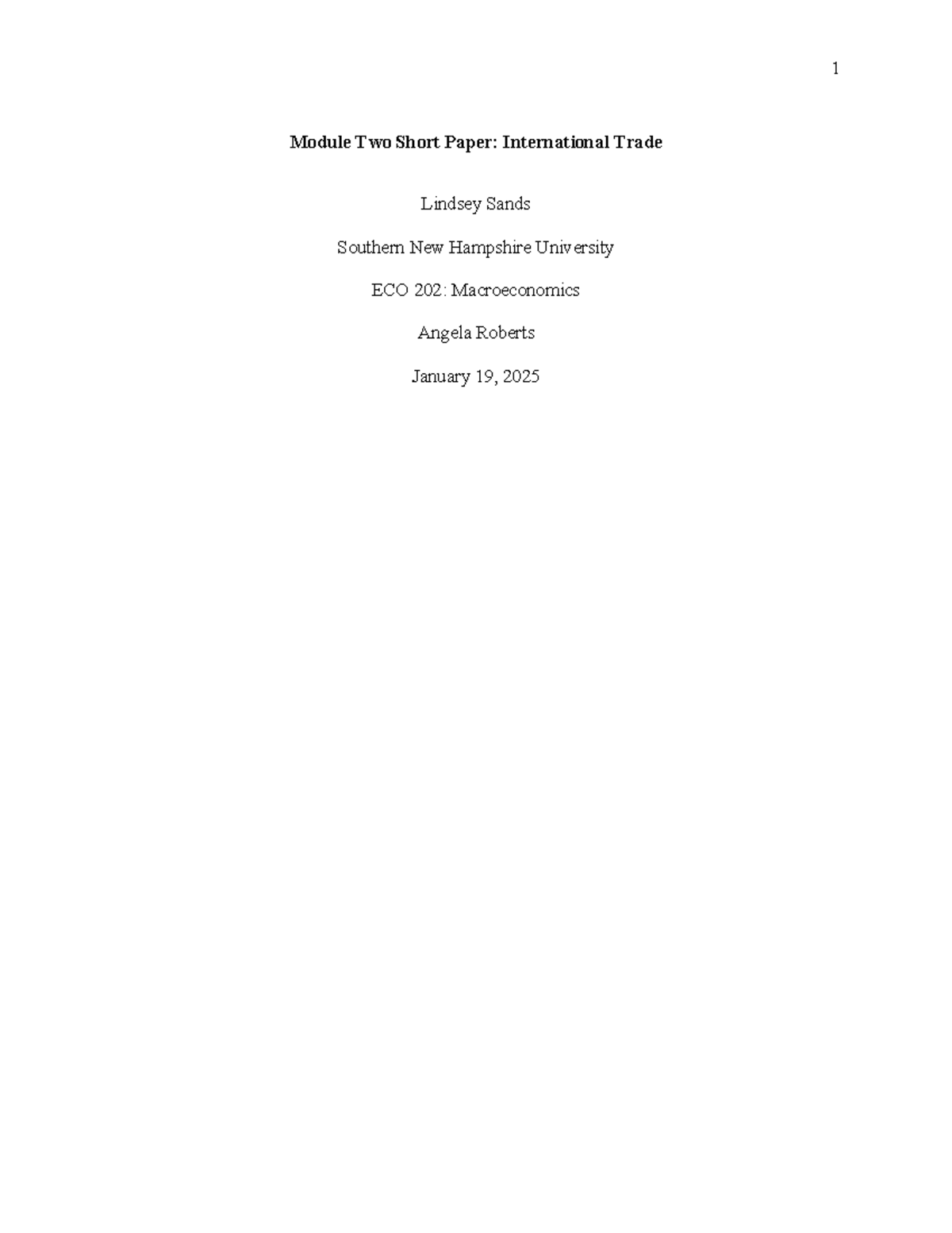 ECO 202 Module Two Short Paper - Module Two Short Paper: International ...