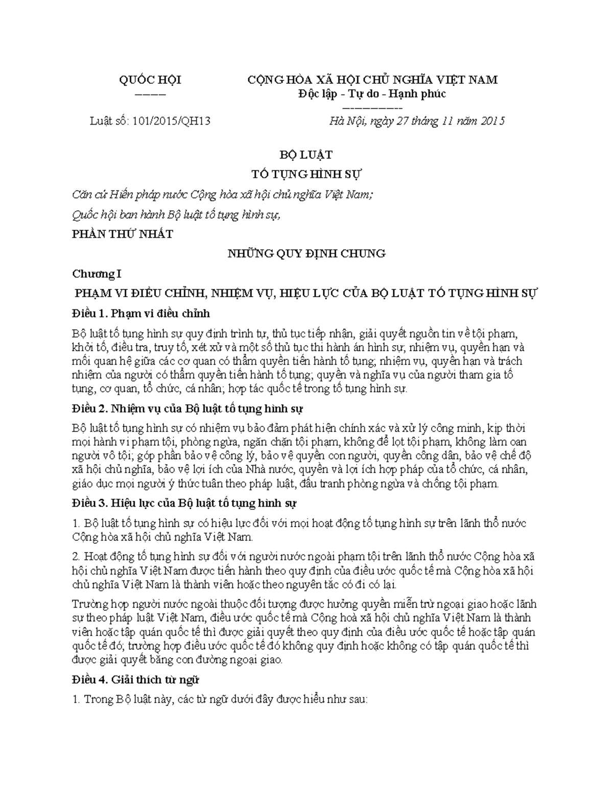 Bộ Luật Tố Tụng Hình Sự 2015 - Tóm Tắt và Phân Tích - Studocu