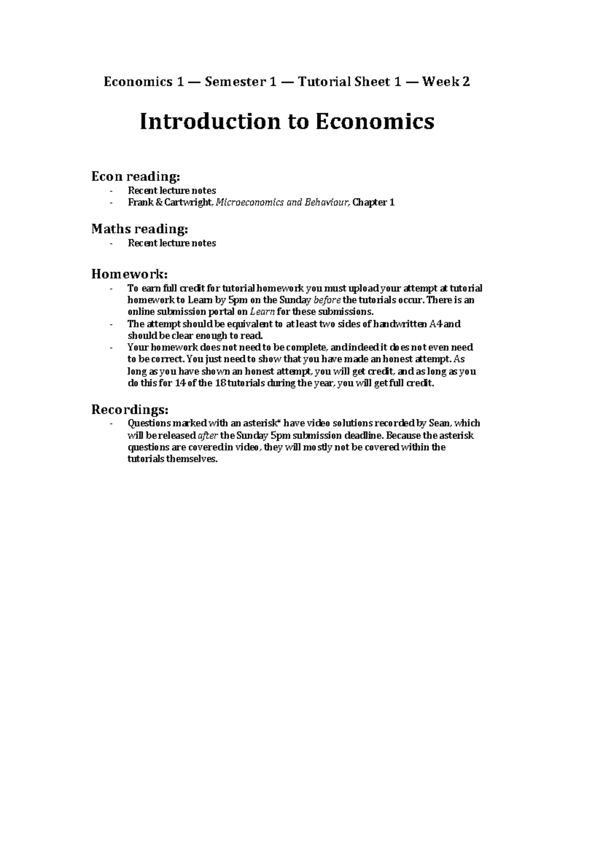 Econ 1 – S1 – W2 – Tutorial Questions & Homework Guide - Studocu