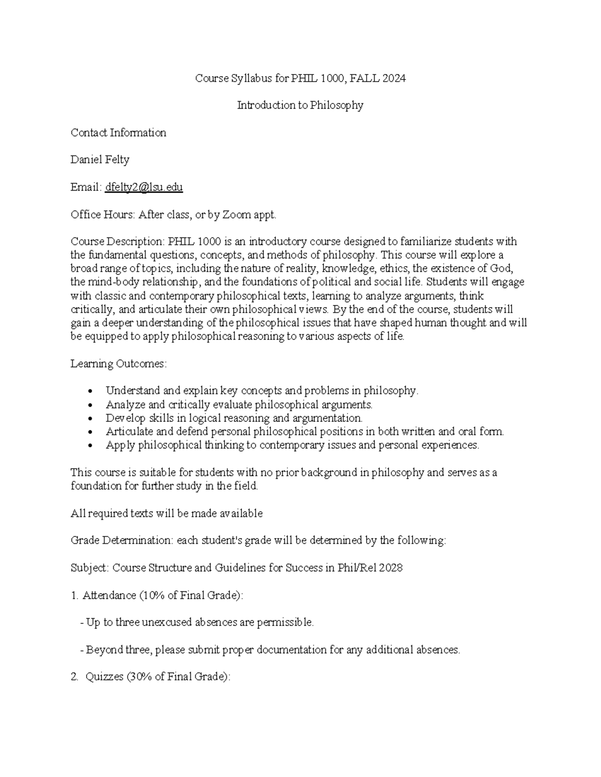 Fall 2024 PHIL 1000: Intro to Philosophy Course Syllabus & Guidelines ...