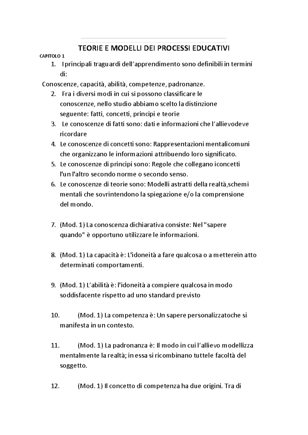 Teorie e modelli dei processi educativi - TEORIE E MODELLI DEI PROCESSI ...