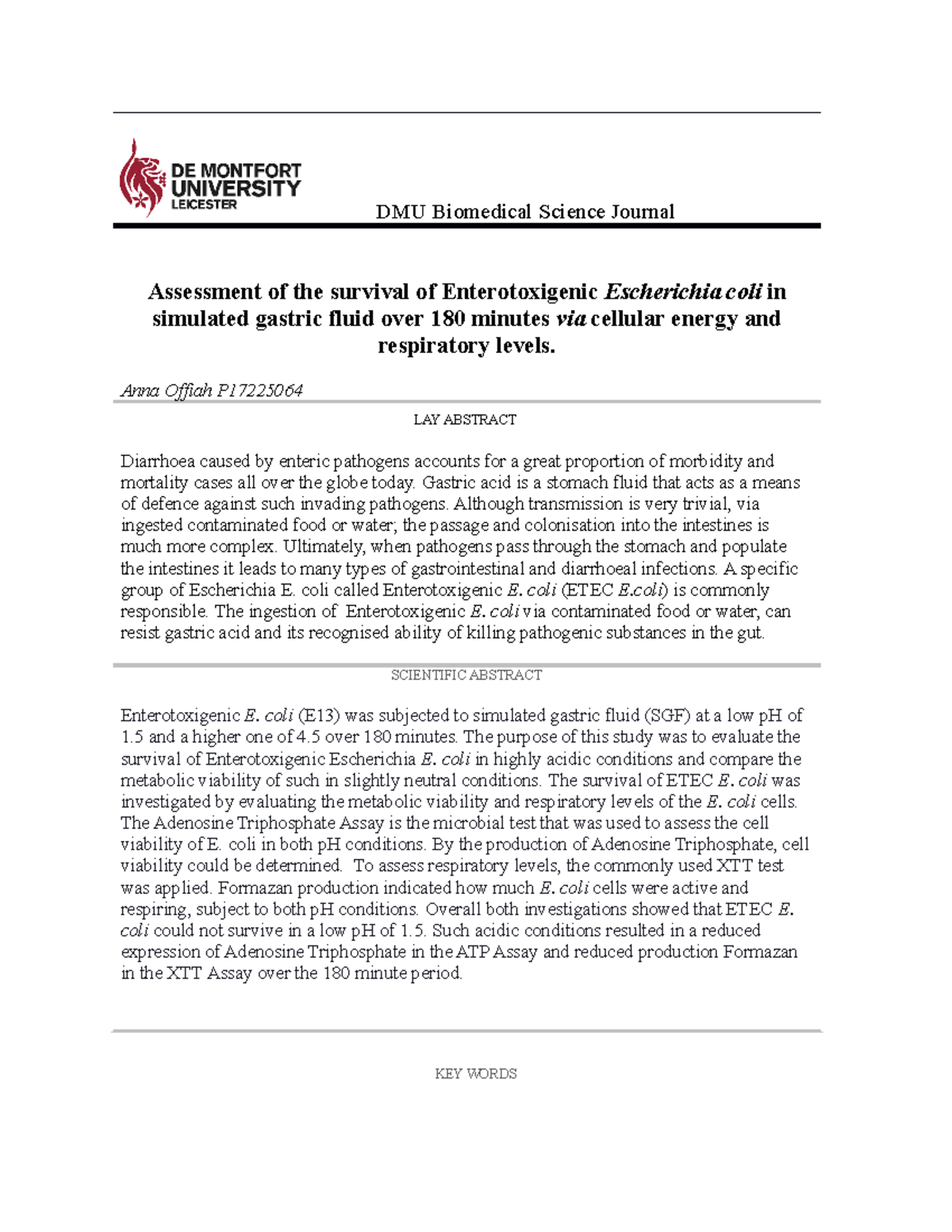 BIOM3006 Research Project Dissertation - DMU Biomedical Science Journal ...
