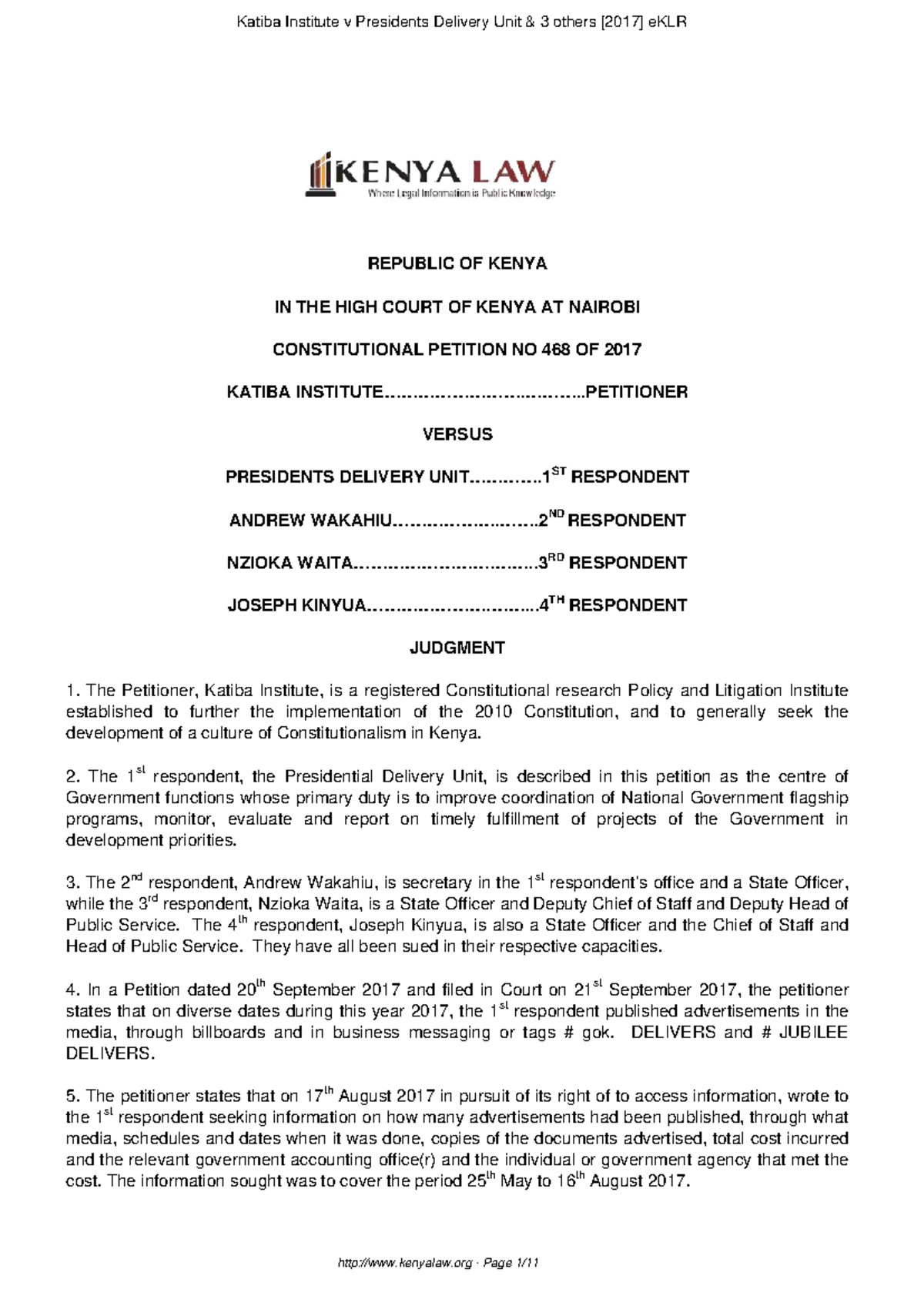 Constitutional Petition 468 of 2017: Katiba Institute v. Presidential ...