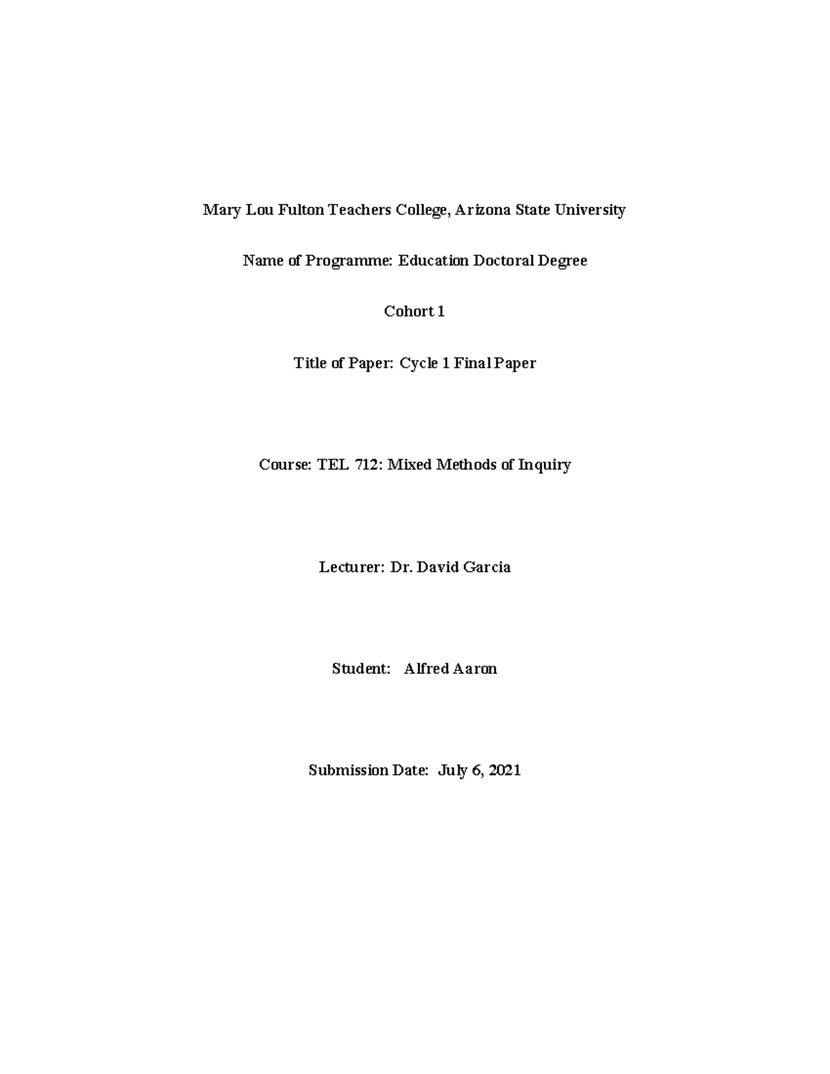 TEL 712: Cycle 1 Final Paper on Instructional Innovation in Education ...