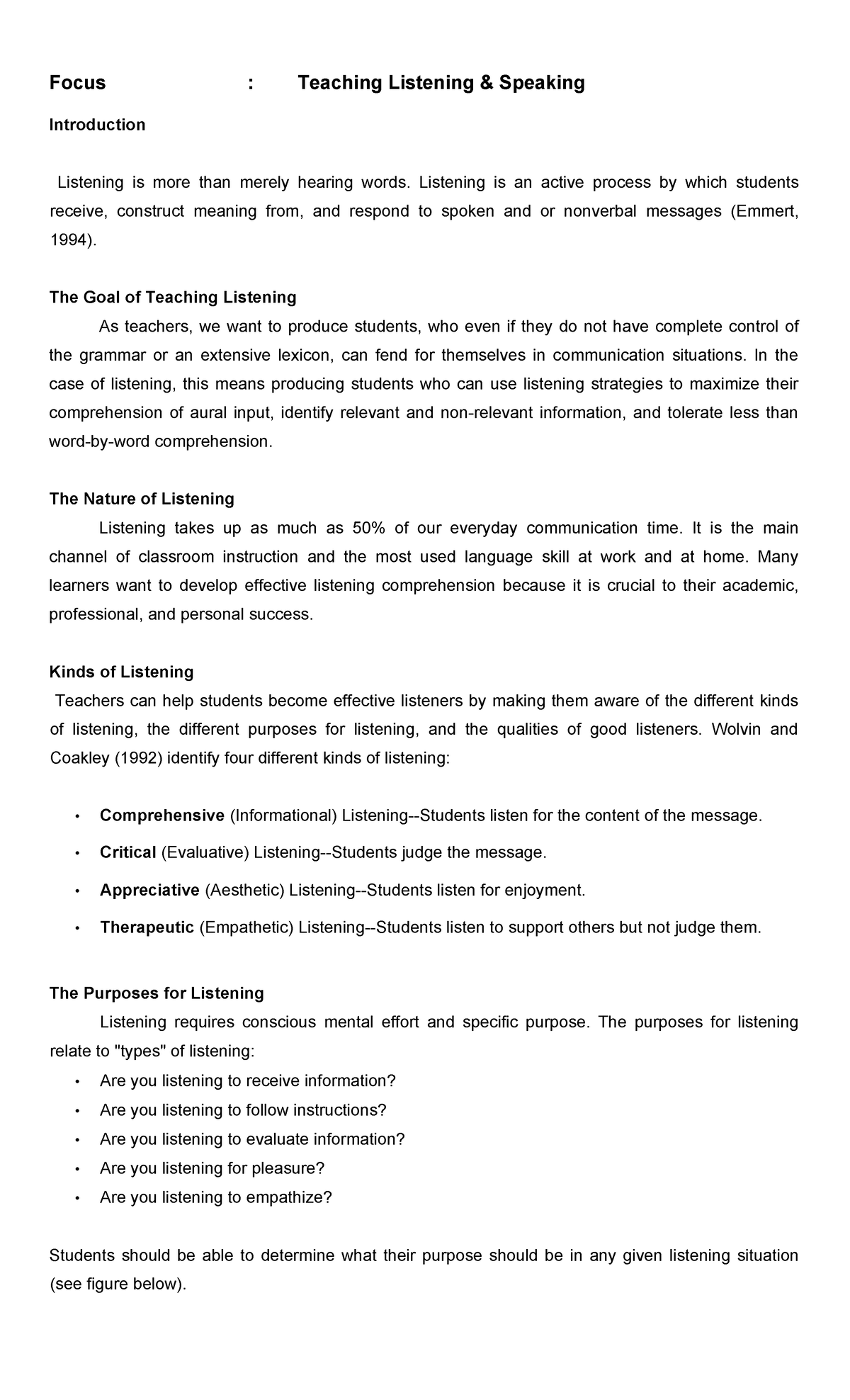 Teaching Listening and Speaking Strategies (Course Code: 3) - Studocu