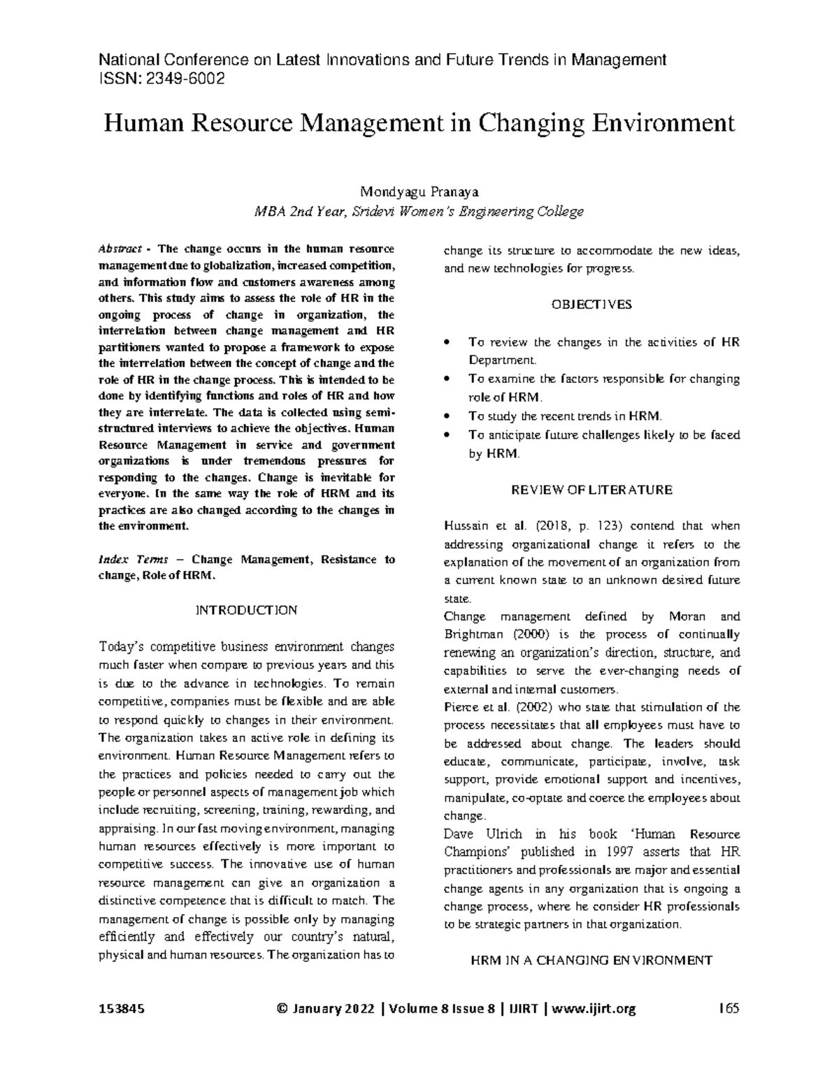 HRM in a Transforming Environment: Insights and Challenges (MBA) - Studocu