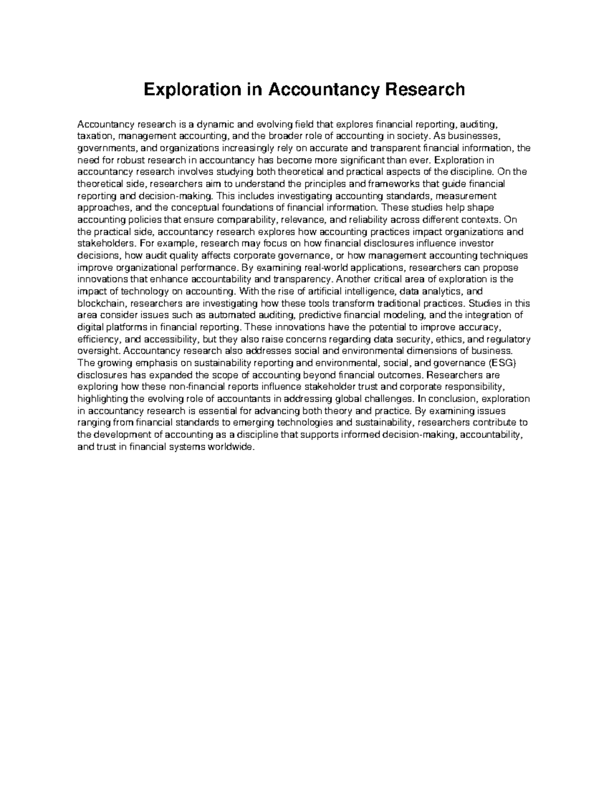 Essay 3: Exploration in Accountancy Research and Its Impact - Studocu
