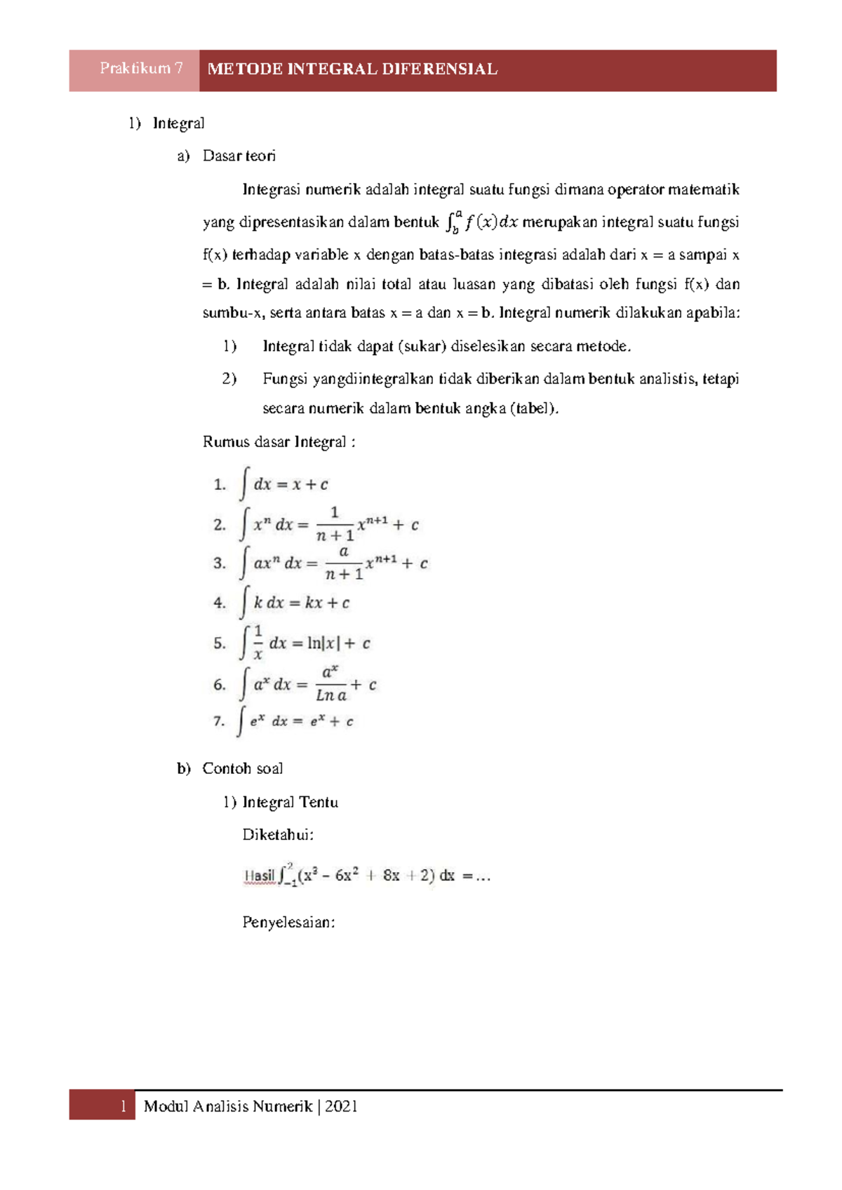 Nota Penting Metode Integral dan Diferensial untuk Kalkulus - Studocu
