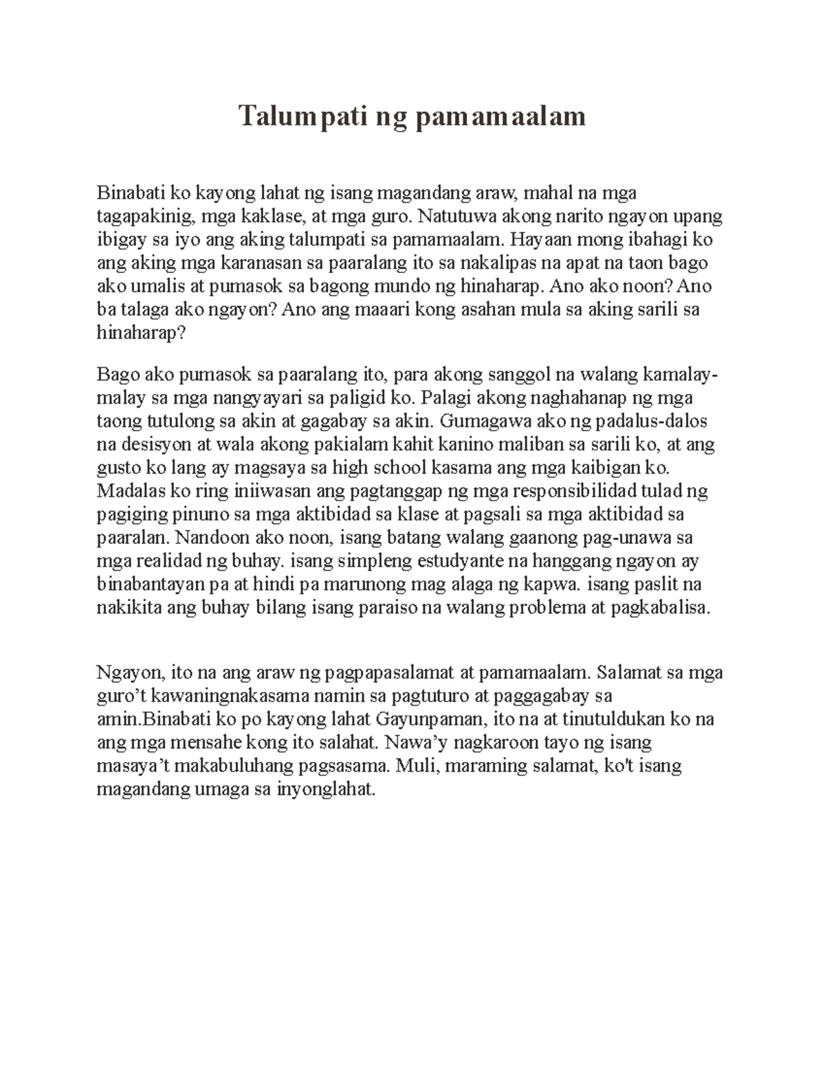 8 bahagi ng pananalita - hand outs - 8 Bahagi ng Pananalita & Kanilang ...
