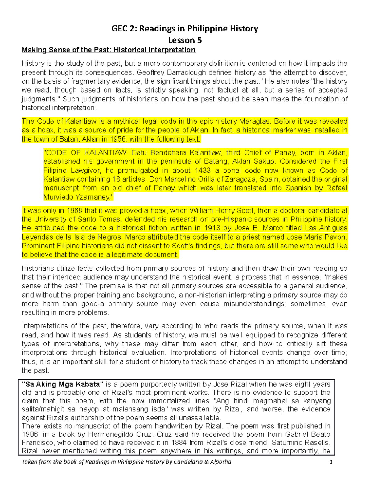 GEC2-L5 - Lecture Notes on Historical Interpretation ...