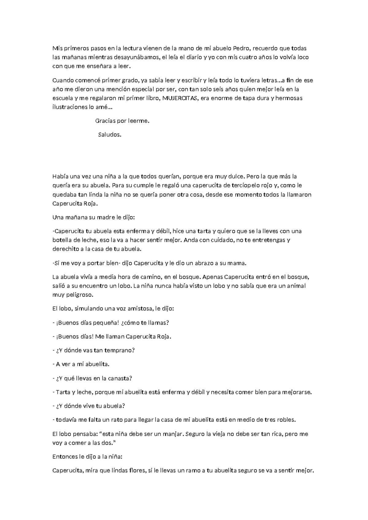 Taller de Literatura: Caperucita Roja y Mis Primeros Pasos en la ...