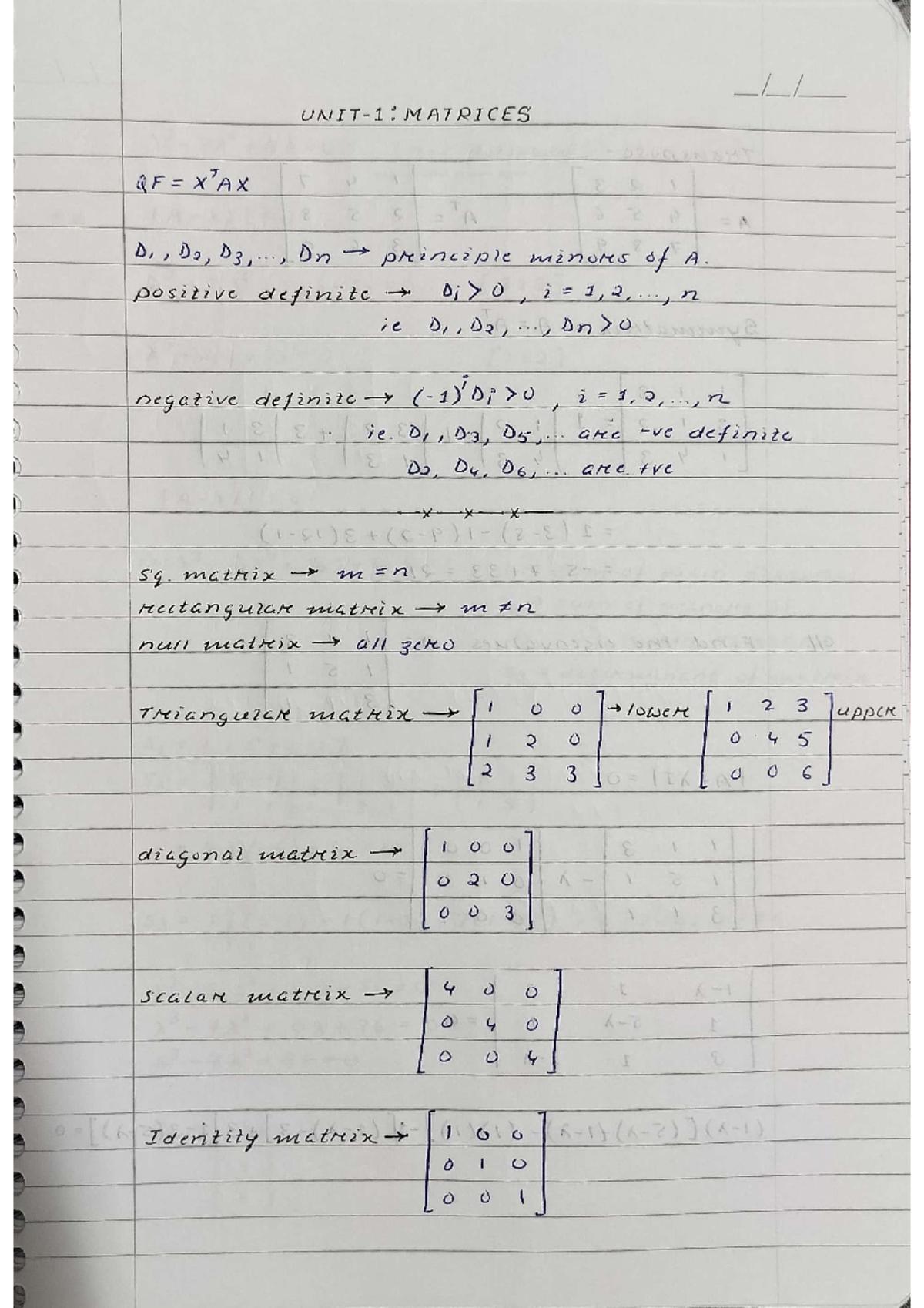 Unit 1 matrices - notes for unit 1 - MATRICES QF T D, , D2, D3, , Dn ...