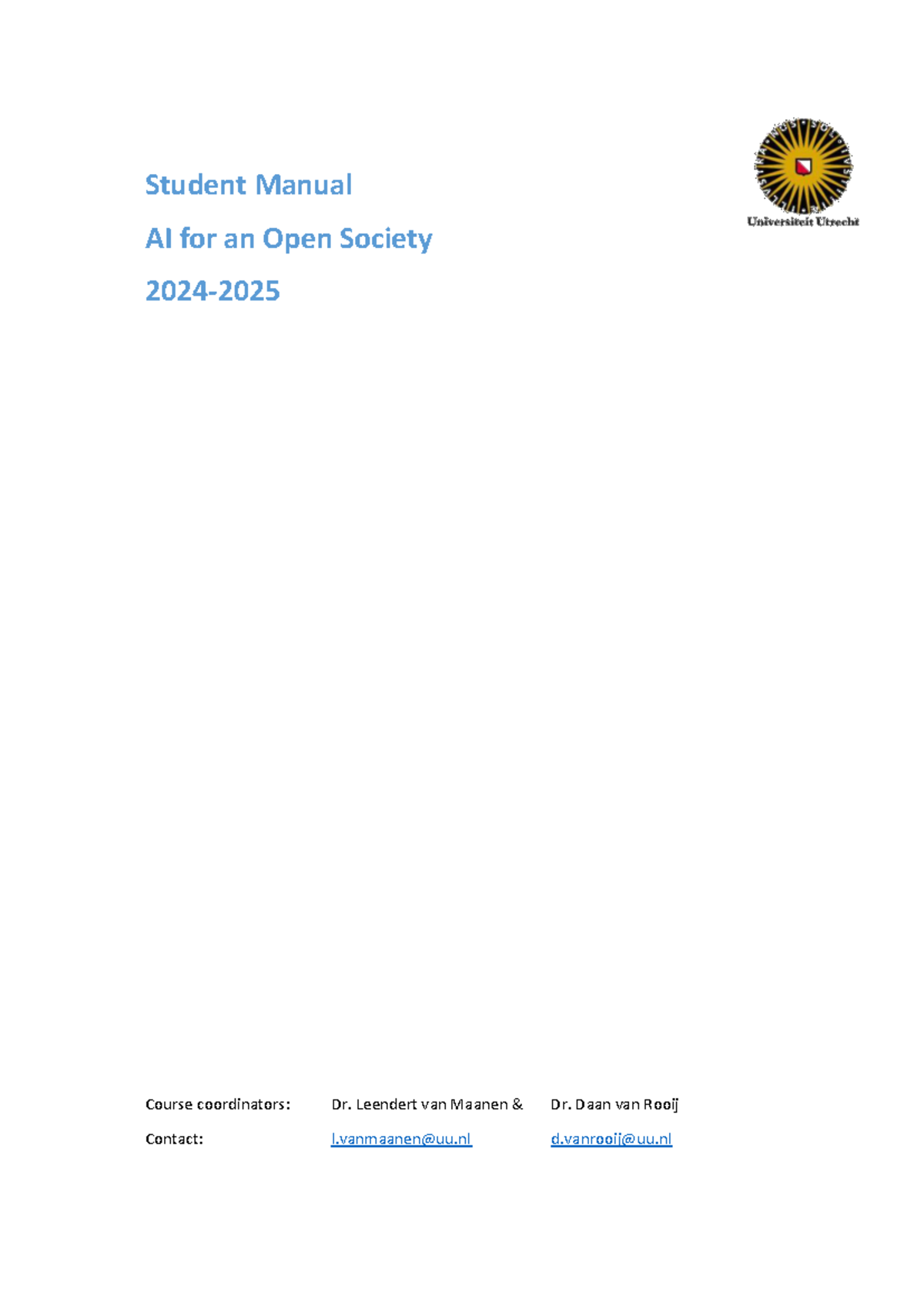 Student Manual for AI and Open Society (AIOS) 2024-2025 - Studeersnel
