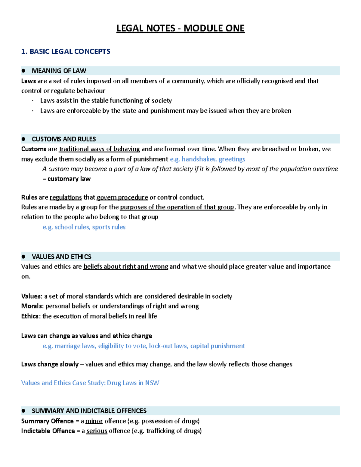 Legal Notes 1 - LEGAL NOTES - MODULE ONE 1. BASIC LEGAL CONCEPTS ...