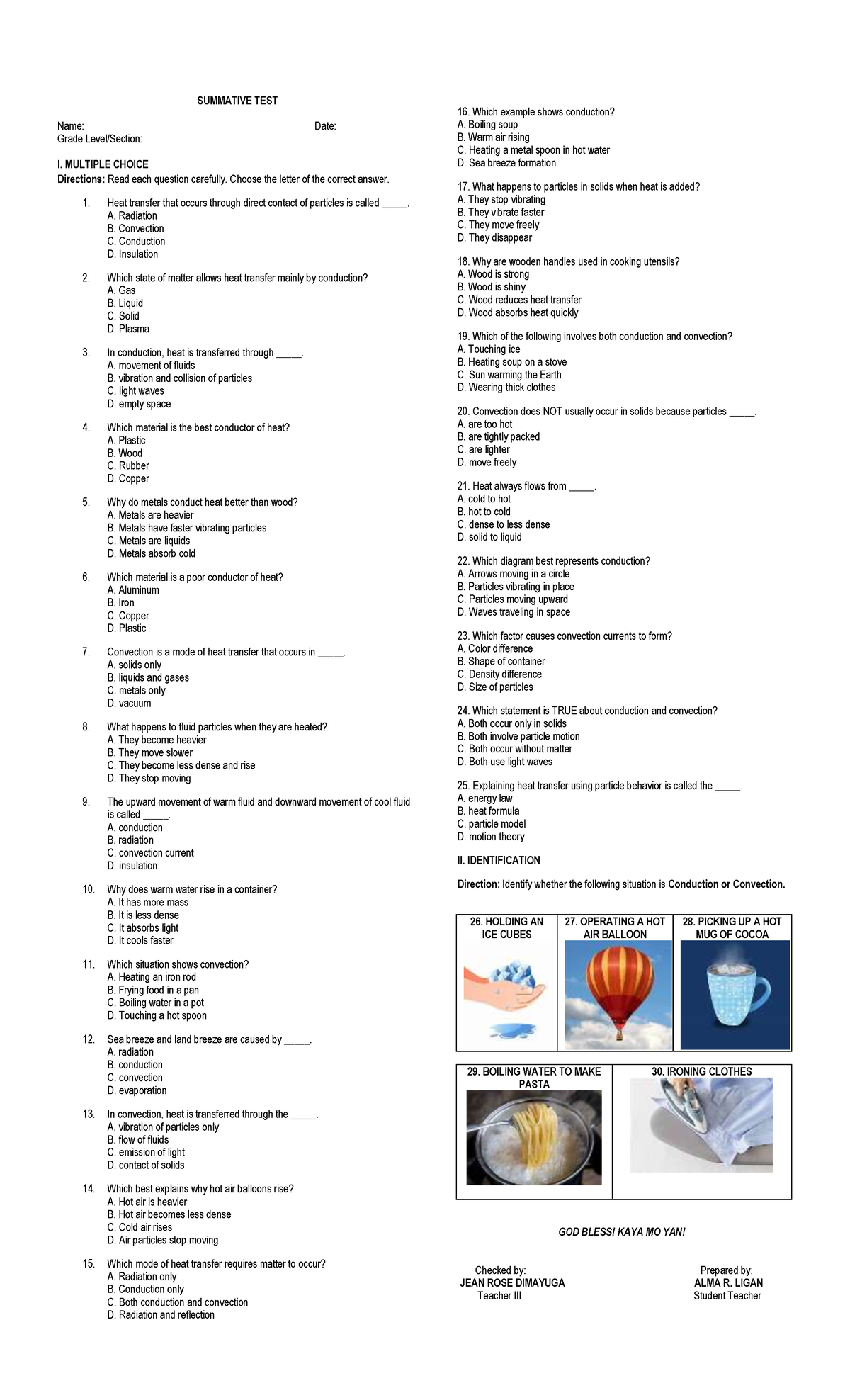 Summative Test: Heat Transfer Concepts (SCI 101) - Studocu