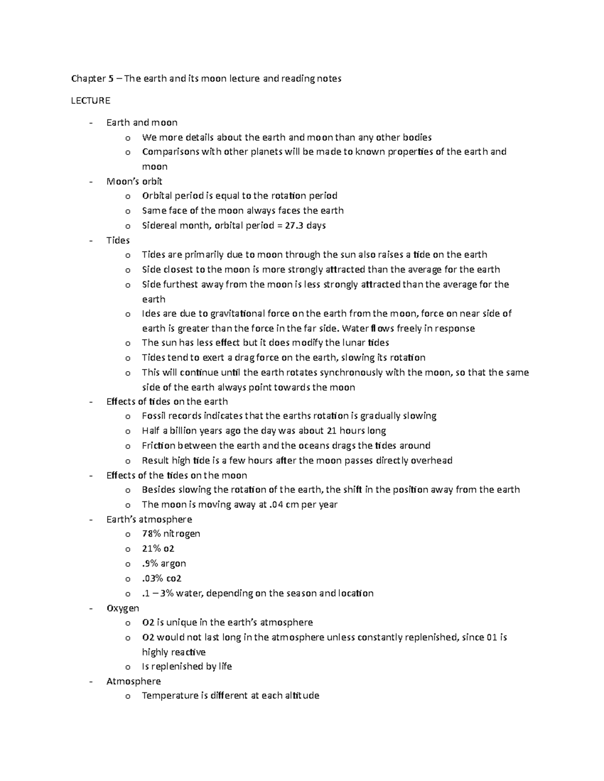 Astronomy Chapter 5 Lecture & Reading Notes: Earth and Moon Dynamics ...