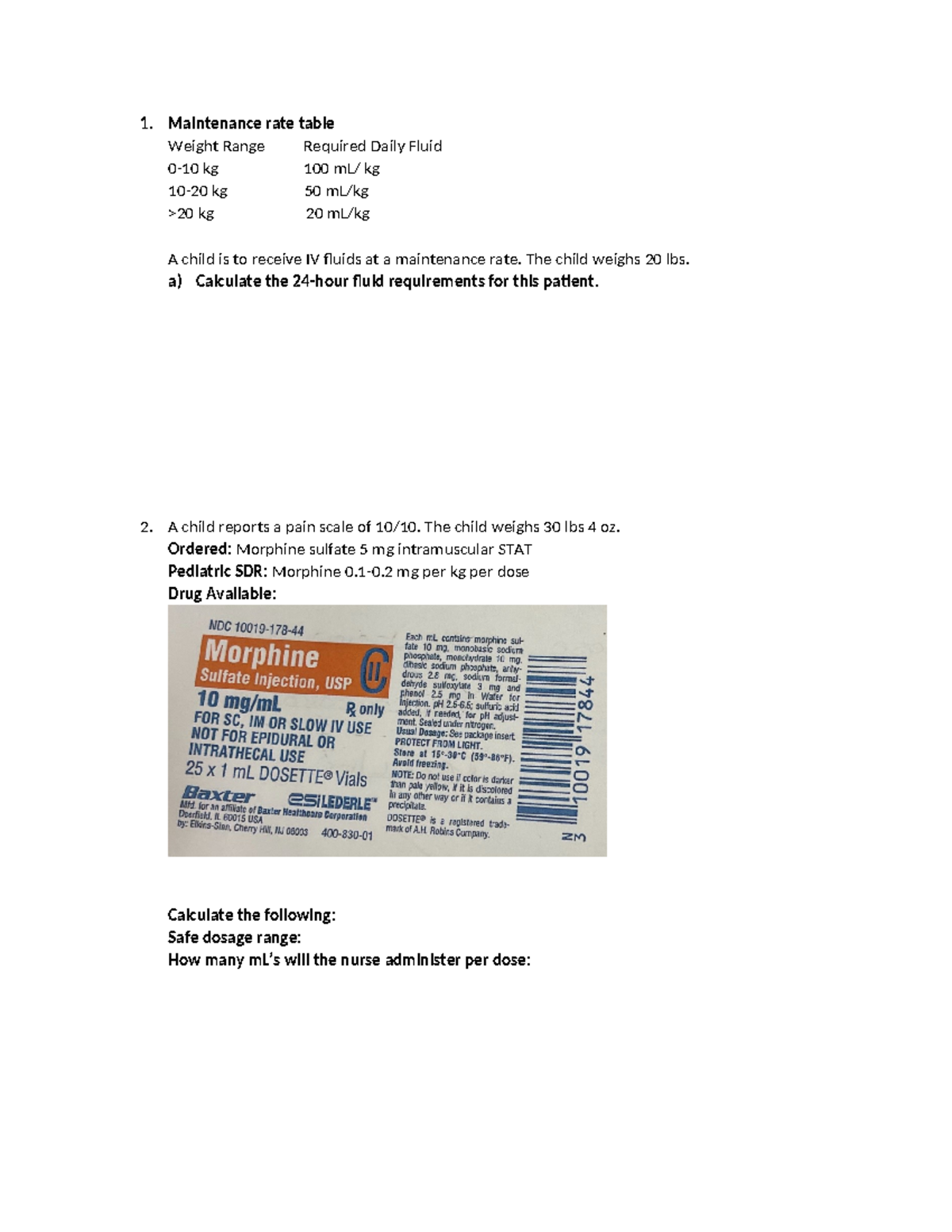 Pediatric Math Practice: IV Fluid & Medication Calculations - Studocu