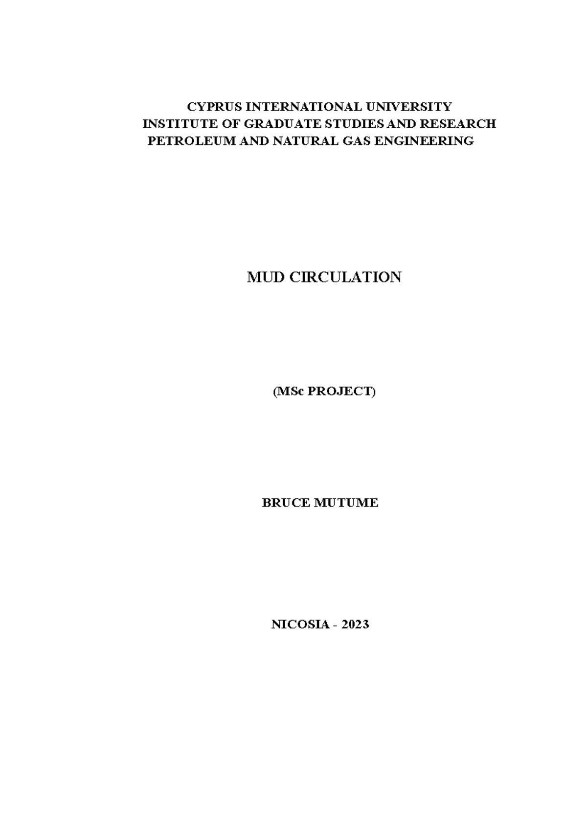 MUD Circulation Analysis: MSc Project Report (Petroleum Engineering ...