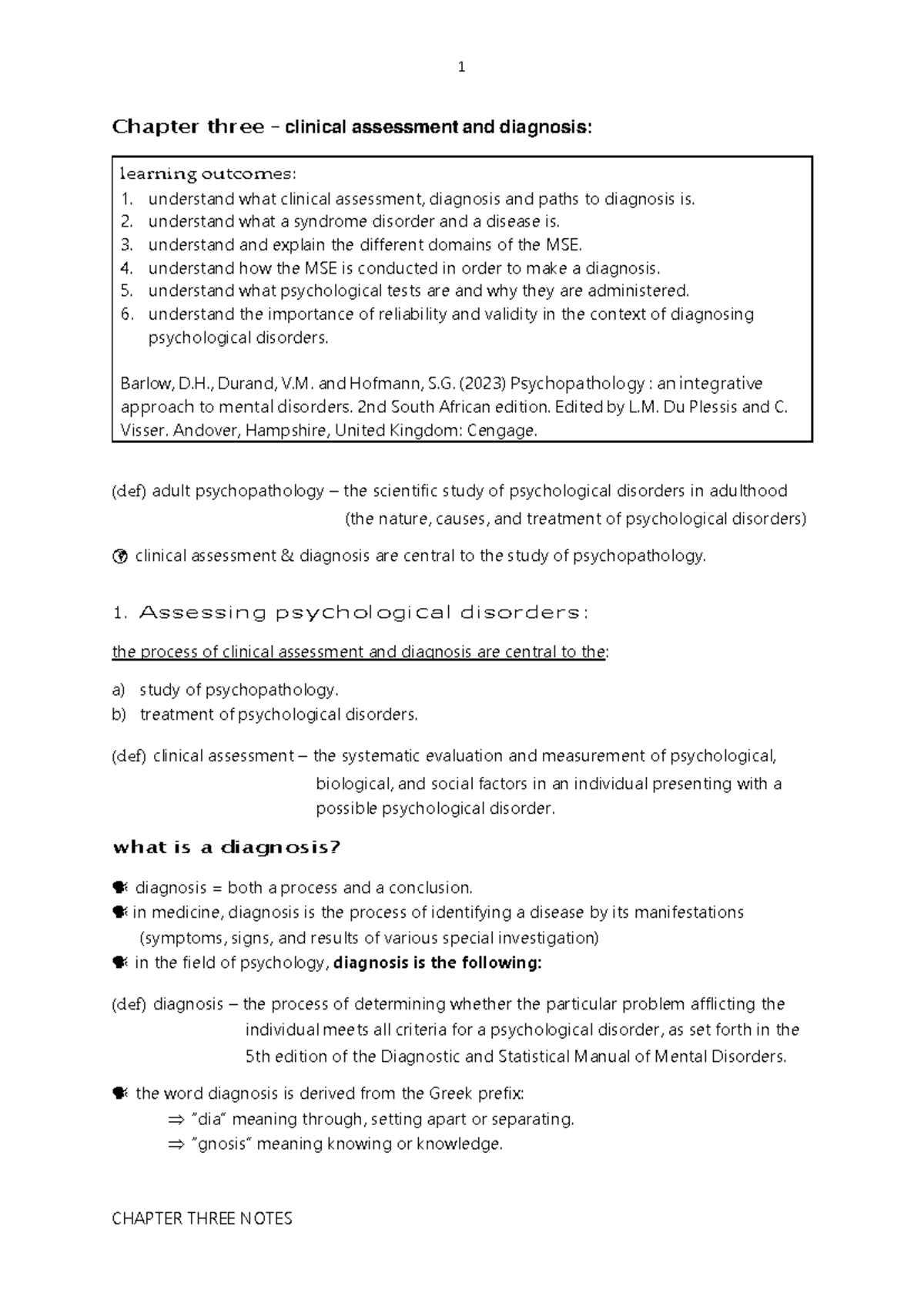 Chapter 3-1-50: Clinical Assessment and Diagnosis in Abnormal ...