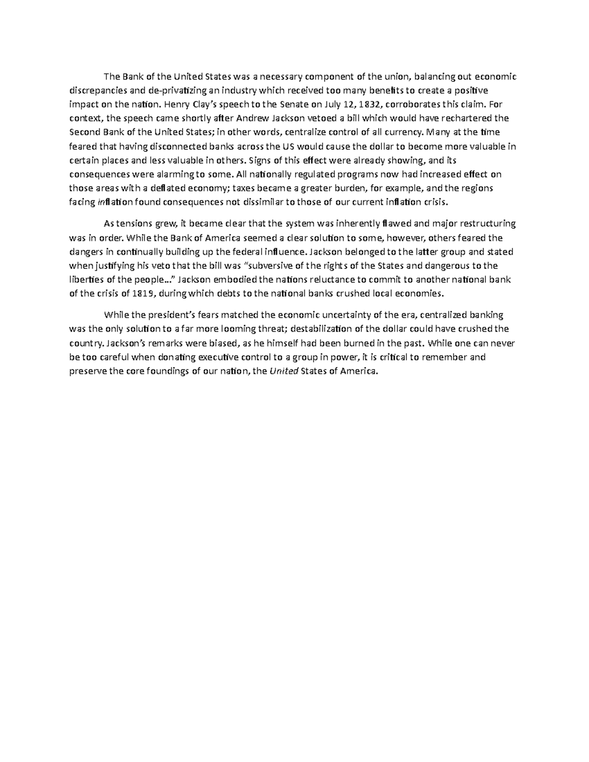 President Jackson's Argument Against the Second Bank of the United ...