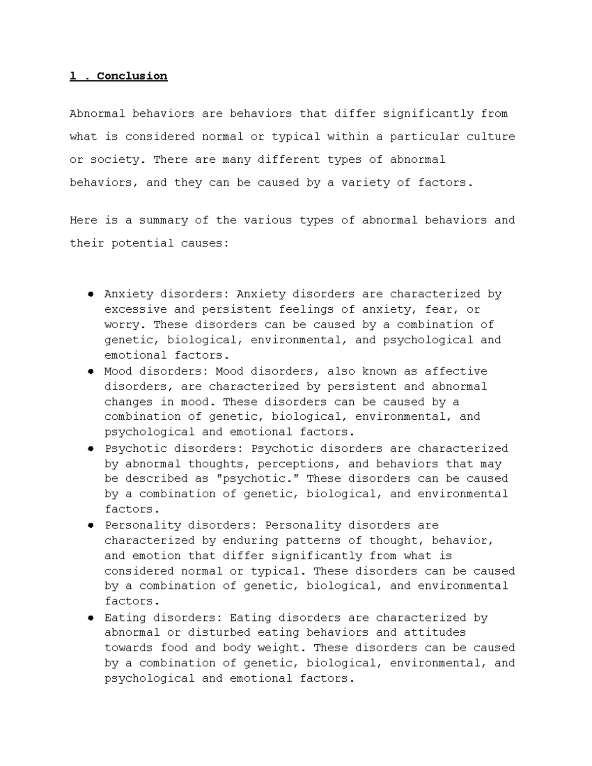 Outline V - Abnormal Behavior Types & Causes Notes - Studocu