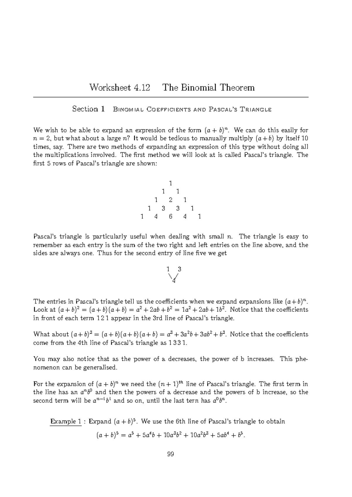 Worksheet 4.12: Expanding Expressions Using the Binomial Theorem - Studocu