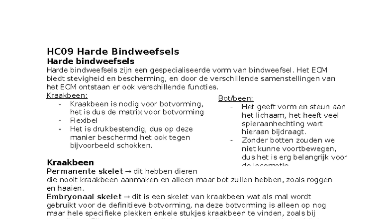 HC09 Harde Bindweefsels: Functies en Kenmerken van Kraakbeen en Bot ...