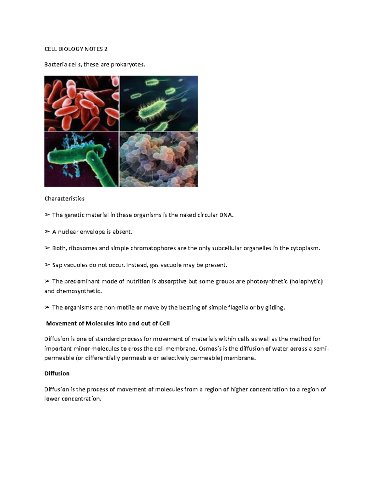 Cell Biology Notes 3: Prokaryotes, Diffusion, and Transport Mechanisms ...