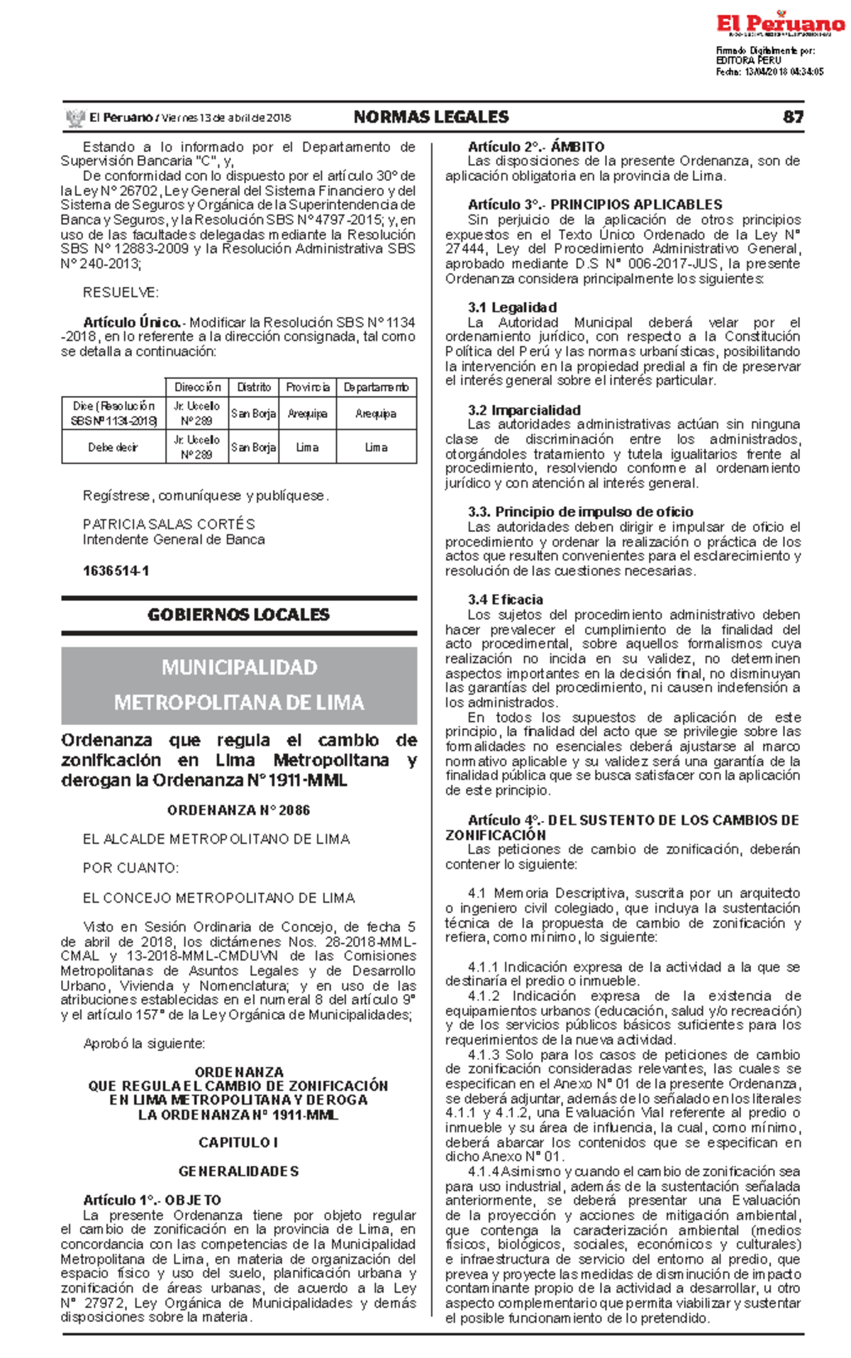 Ordenanza N.° 2086-MML: Regulación del Cambio de Zonificación en Lima ...