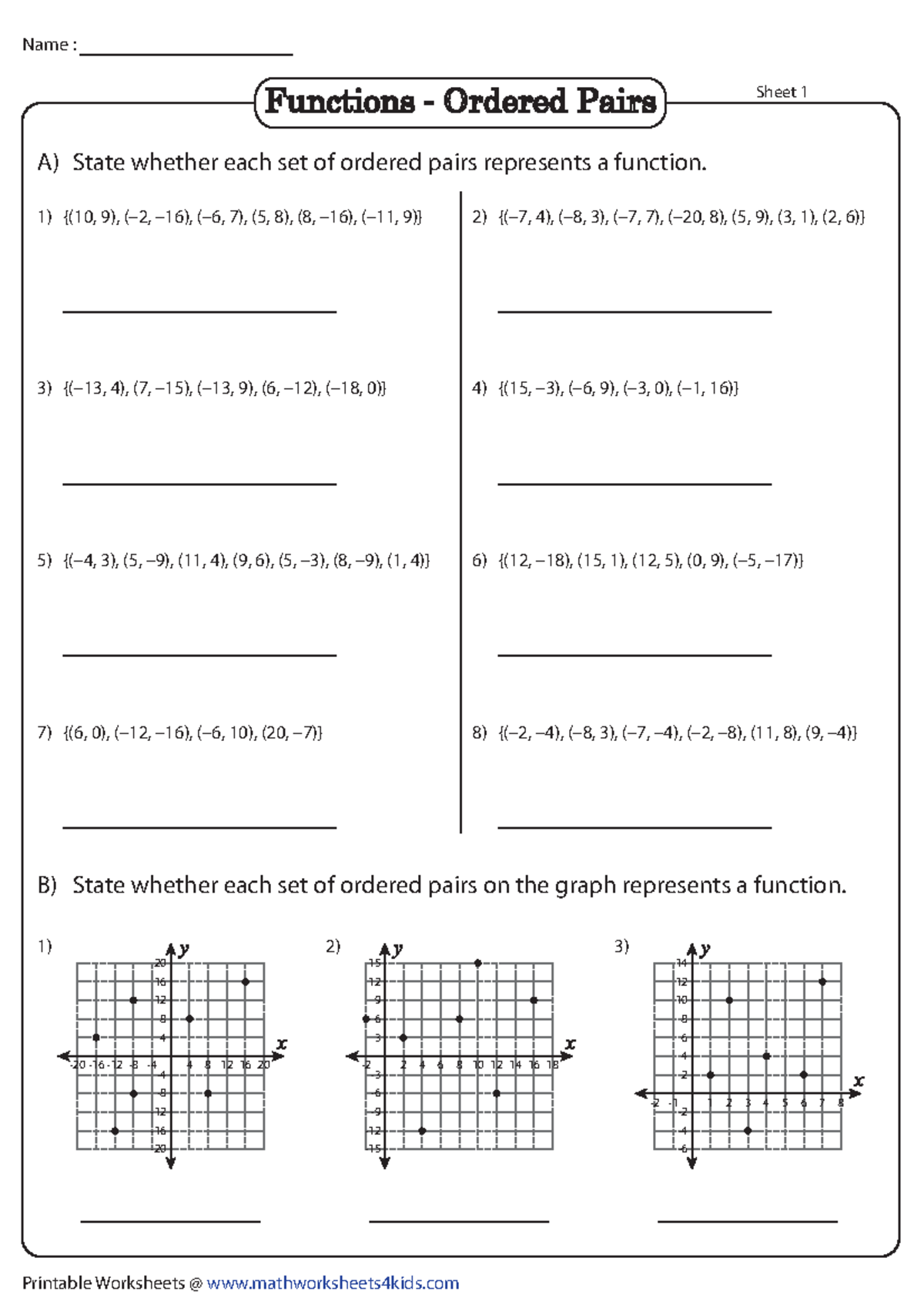 Identifying ordered pairs 1 - Printable Worksheets ...